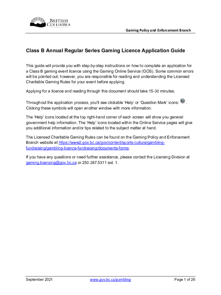 Fillable Online Class B Annual Regular Series Gaming Licence ...