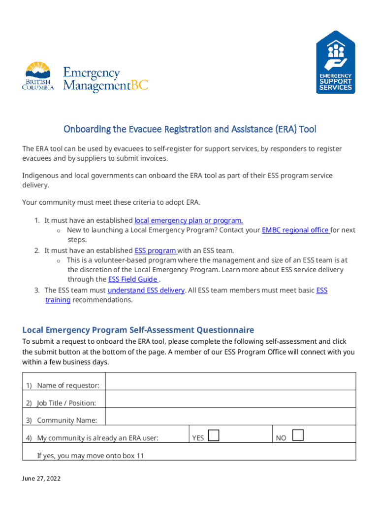 Fillable Online ERA onboarding form - Gov.bc.ca Fax Email Print - pdfFiller