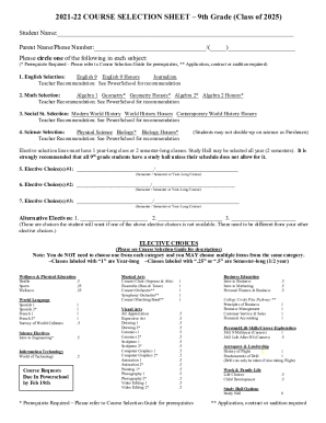 Fillable Online Course Selection Sheets - Ball High School Fax Email ...