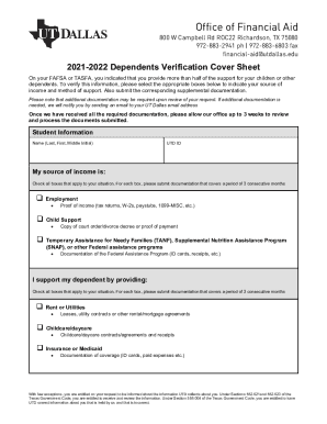 Fillable Online 2021-2022 Dependents Verification Cover Sheet ...