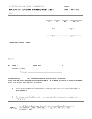 ESCROW INSTRUCTIONS (AT) WORK SHEET - dot ca Doc Template | pdfFiller
