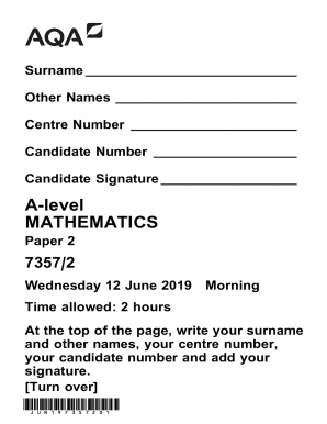 Fillable Online surname other names papers centre number candidate ...