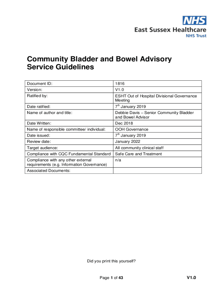 Fillable Online Community Bladder and Bowel Advisory Service Guidelines ...