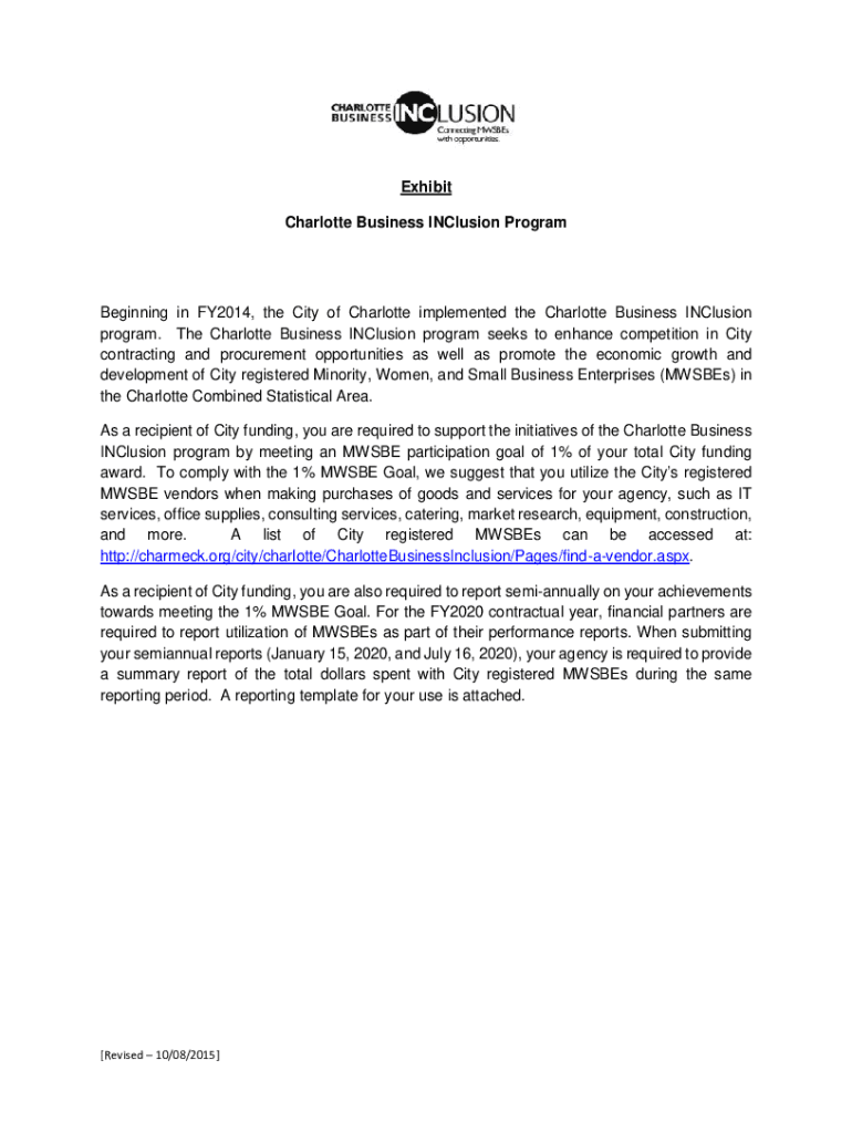 Fillable Online Exhibit Charlotte Business INClusion Program Beginning ...