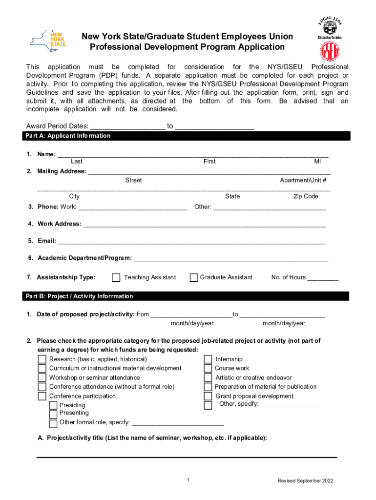 Fillable Online oer.ny.govnys-gseu-pdp-applicationNYS/GSEU Professional Development Program ...