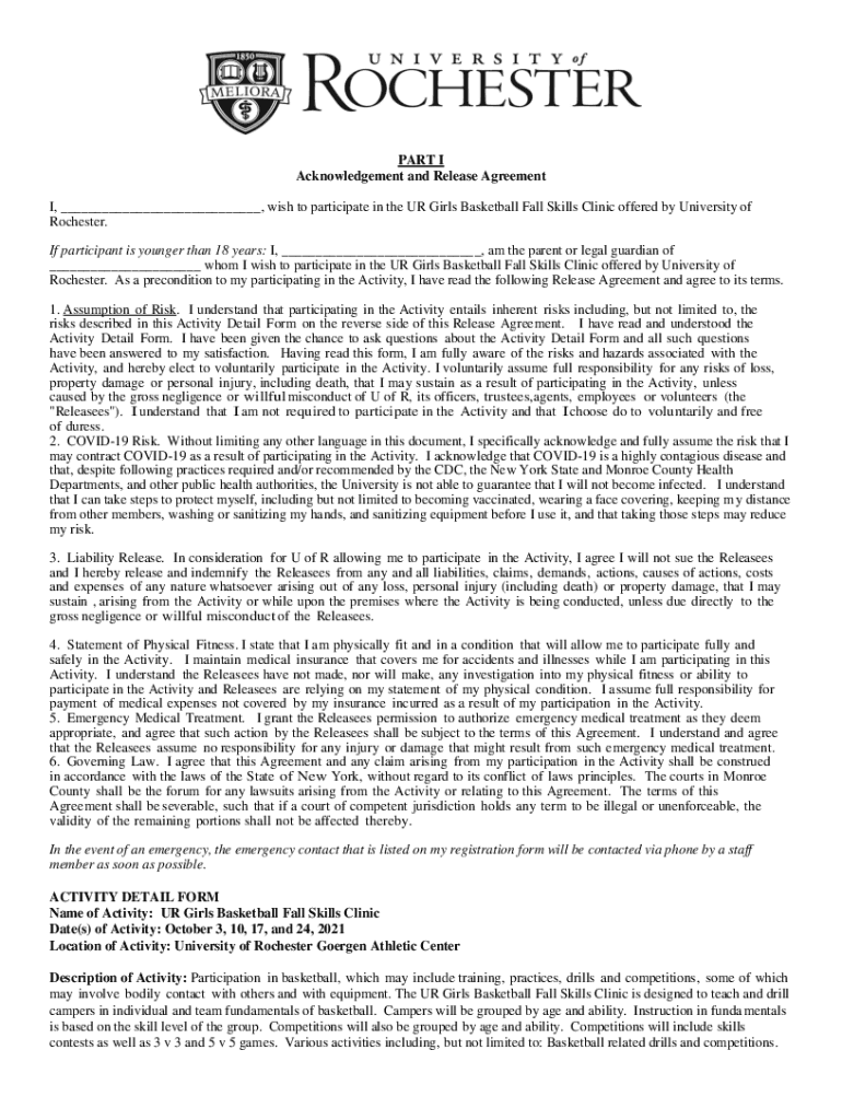 Fillable Online PART I Acknowledgement and Release Agreement ...
