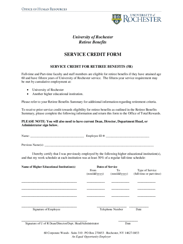 Fillable Online 5R Service Credit Form for Retirees - University of ...