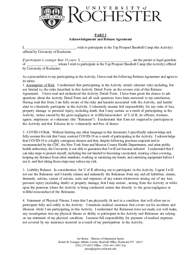 Fillable Online PART I Acknowledgement and Release Agreement ...