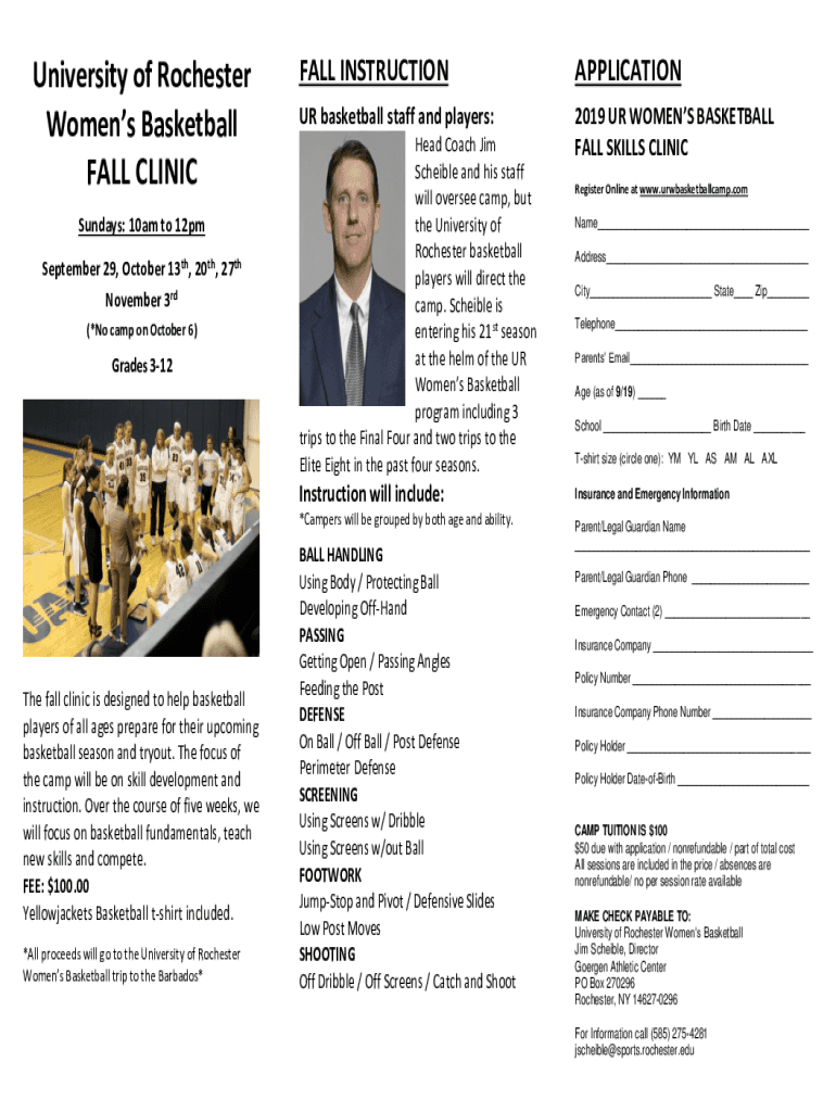 Fillable Online University of Rochester Women's Basketball FALL CLINIC Fax Email Print - pdfFiller