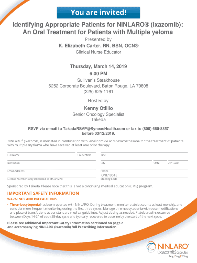 Fillable Online Identifying appropriate patients for NINLARO (ixazomib ...