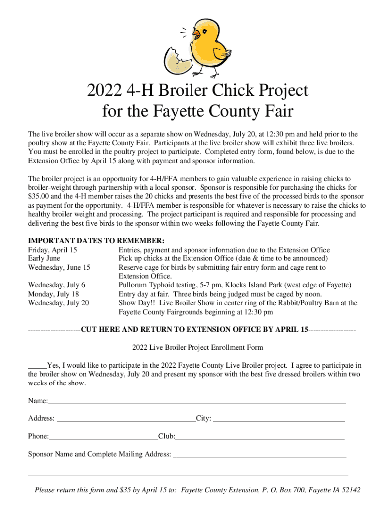 Fillable Online 2022 4-H Broiler Chick Project for the Fayette County ...