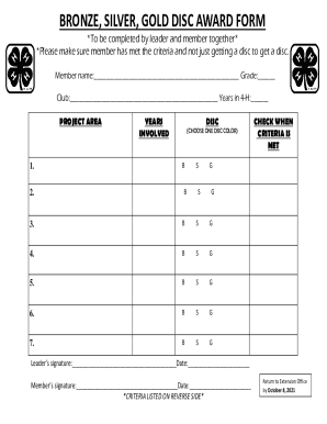 Fillable Online BRONZE, SILVER, GOLD DISC AWARD FORM Fax Email Print ...