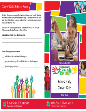 Fillable Online Clover Kids Release Form - Iowa State University ...