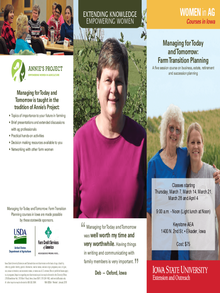 Fillable Online Managing for Today and Tomorrow: Farm Transition ...