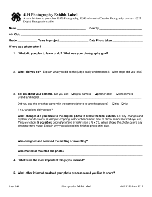 Fillable Online 4-H Photography Exhibit Label - Iowa State University ...