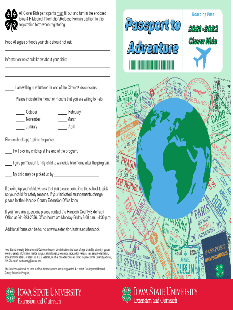 Fillable Online Clover Kids participants must fill out and turn in the ...