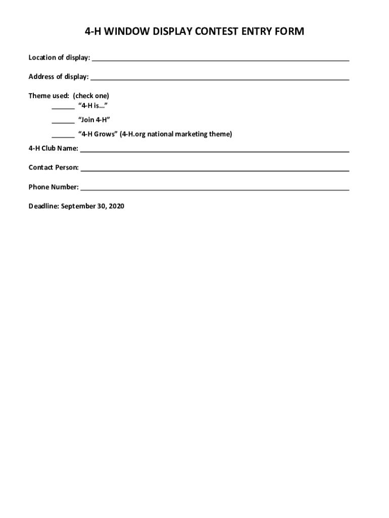 Fillable Online 4-H WINDOW DISPLAY CONTEST ENTRY FORM Fax Email Print ...