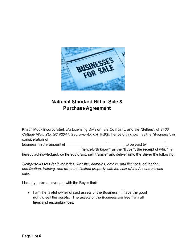 Fillable Online Business Bill of Sale Form (Purchase Agreement ...