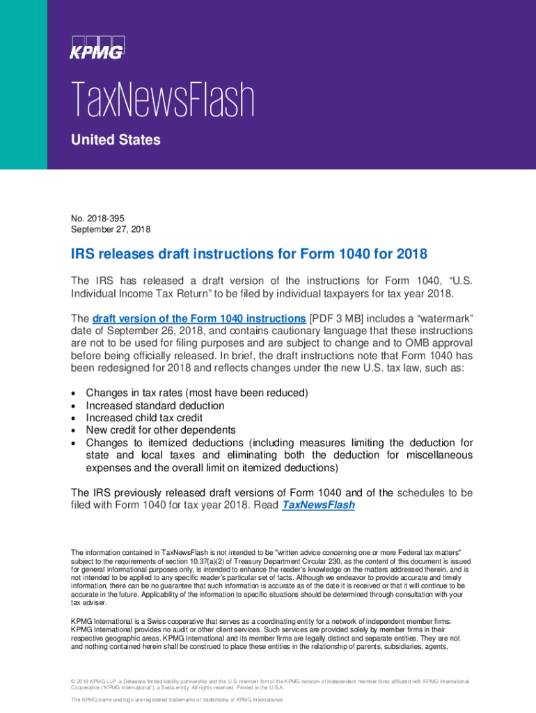Fillable Online IRS releases draft instructions for Form 1040 for 2018 Fax Email Print - pdfFiller