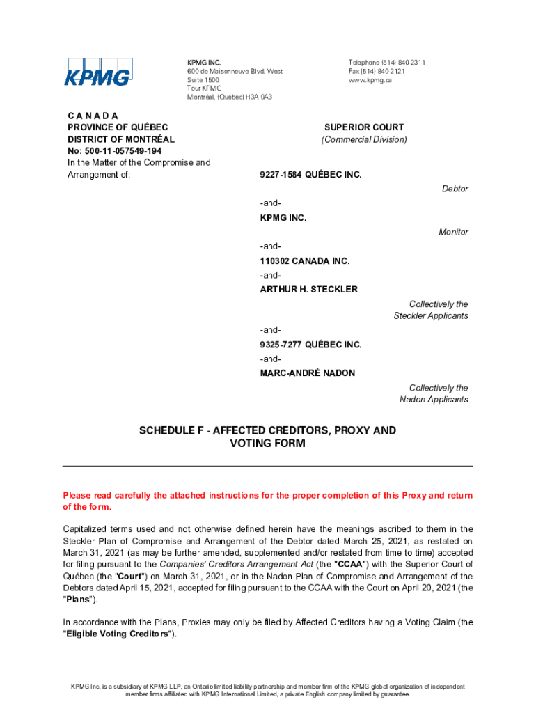 Fillable Online assets.kpmg content damSCHEDULE F - AFFECTED CREDITORS ...
