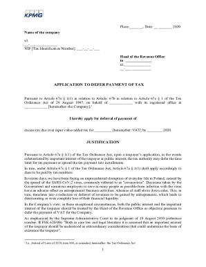 Fillable Online APPLICATION TO DEFER PAYMENT OF VAT - assets.kpmg Fax ...