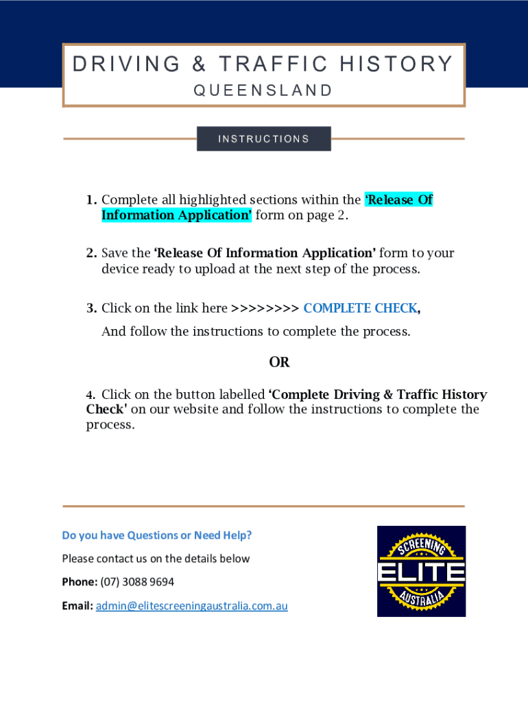 Fillable Online Traffic and licence history - QueenslandTraffic and ...