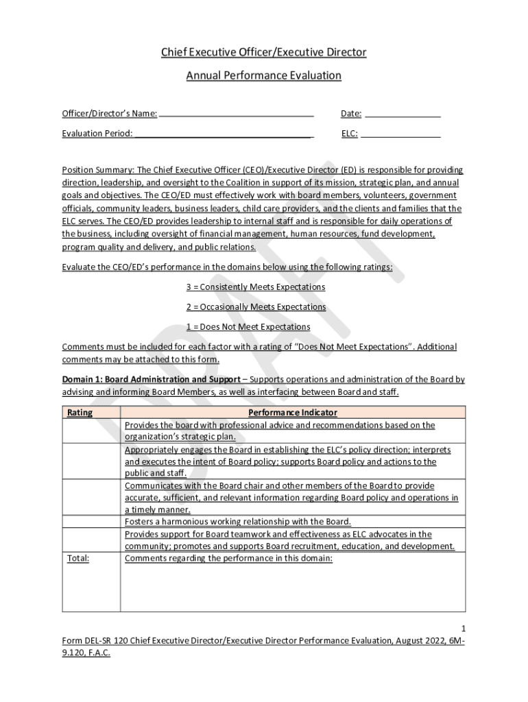 Fillable Online Sample Chief Executive Officer Performance ...