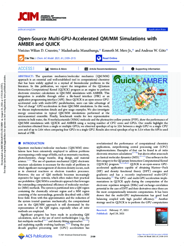 Fillable Online Open Source Multi Gpu Accelerated Qmmm Simulations
