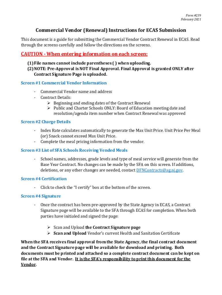 Fillable Online Form 239 - Commercial Vendor Renewal Instructions for ...