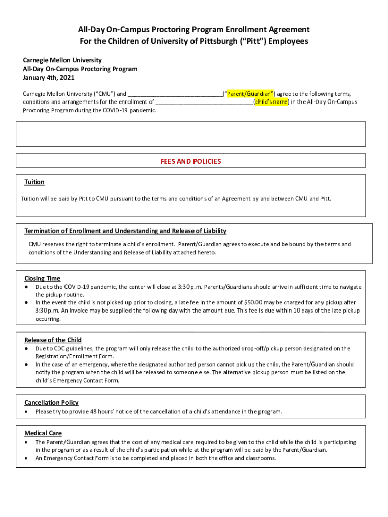 Fillable Online All-Day On-Campus Proctoring Program Enrollment ... - Pitt HR Fax Email Print ...