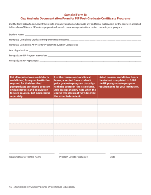 Fillable Online Sample Form B: Gap Analysis Documentation Form for NP ...