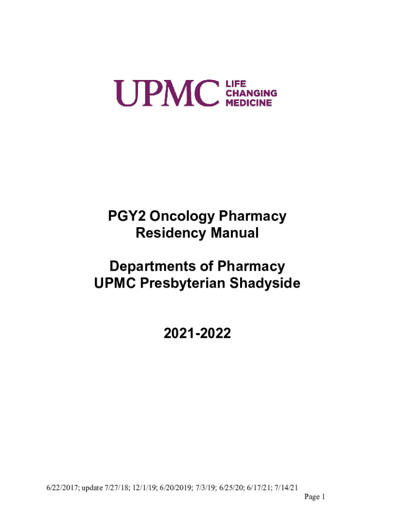 Fillable Online PGY2 Oncology Pharmacy Residency Manual Departments of ...