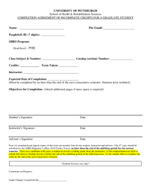 Fillable Online I- Completion Agreement of Incomplete Grade Form ...