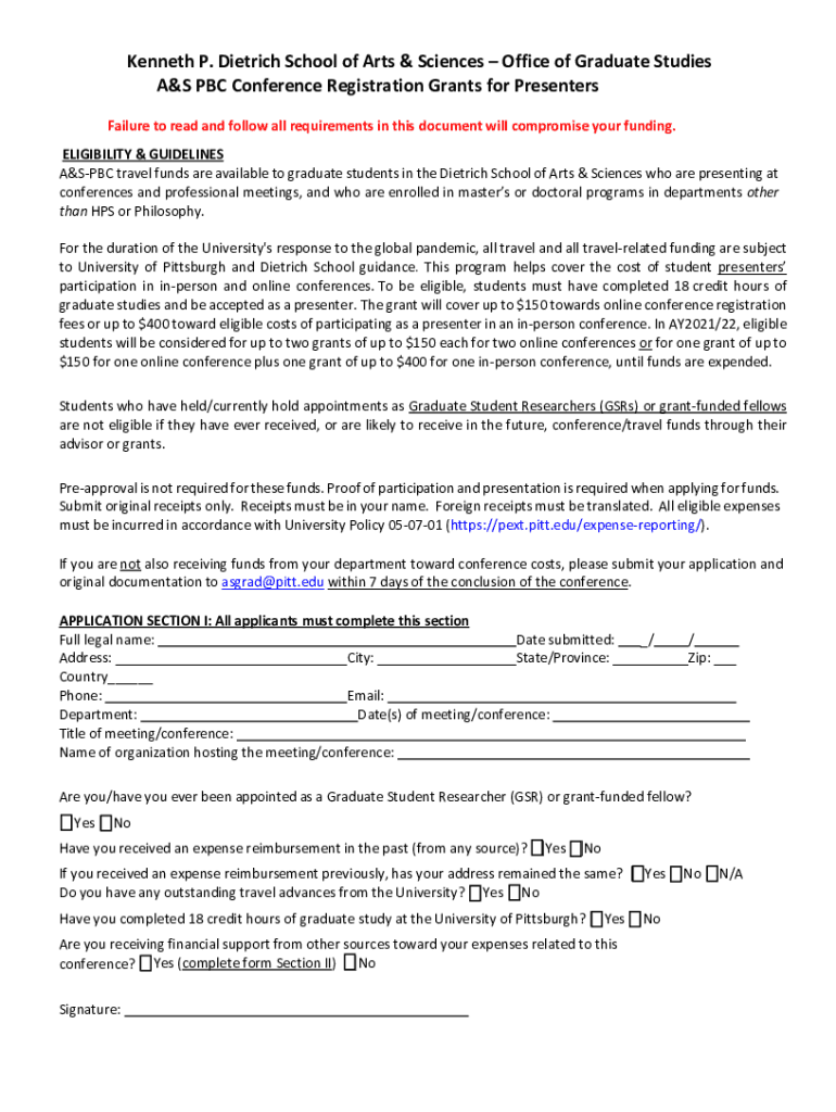 Fillable Online A&S PBC Conference Registration Grants for Presenters ...