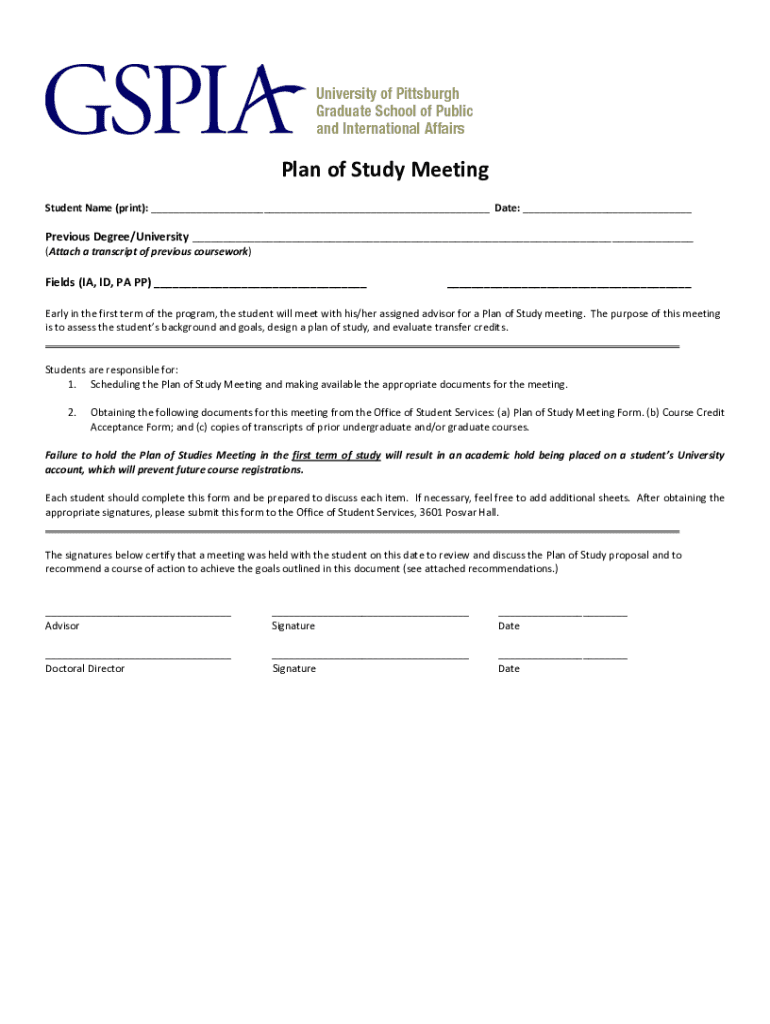 Fillable Online gspia pitt 11 Free Study Plan Templates to Edit ...
