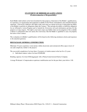 Fillable Online STATEMENT OF BIDDERS QUALIFICATIONS ... Fax Email Print - pdfFiller