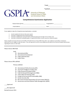 Fillable Online gspia pitt Application for Comprehensive Exam - Office ...