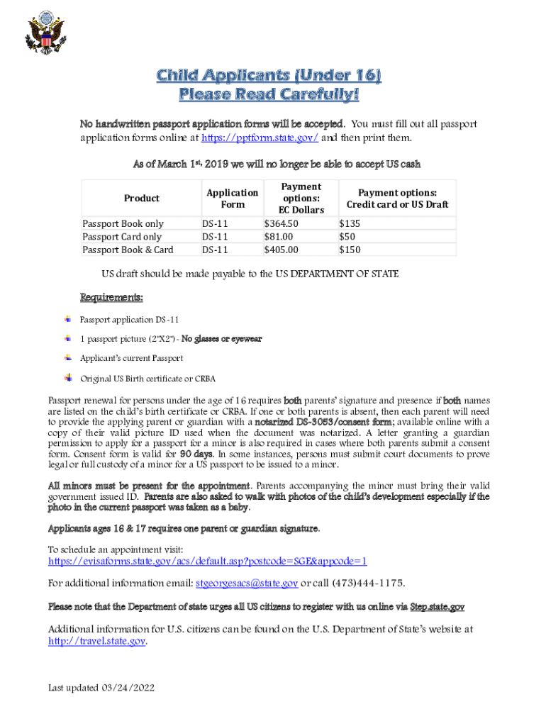 Fillable Online Child passport application - Passport for children ...