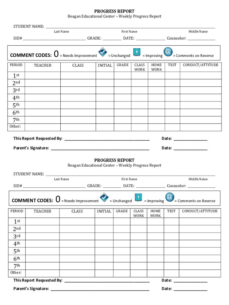 Fillable Online Weekly Progress Reports Worksheets & Teaching ResourcesTpTWeekly Progress ...