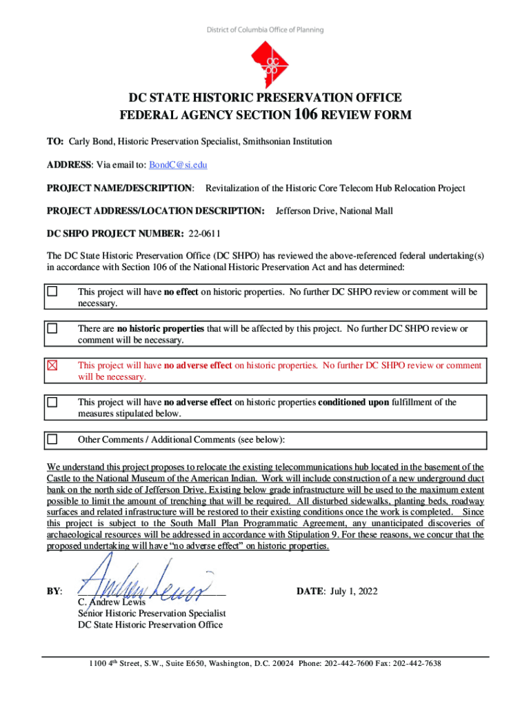 Fillable Online DC State Historic Preservation Office Federal Agency ...