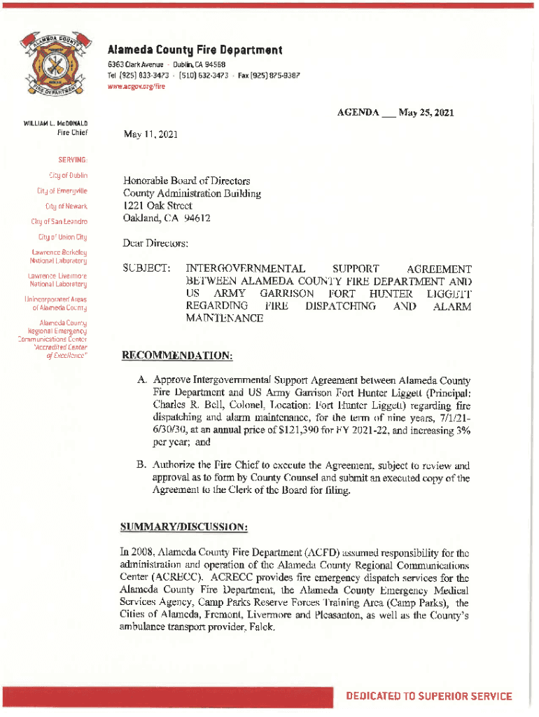 Fillable Online Intergovernmental Support Agreement: Fort Campbell ...