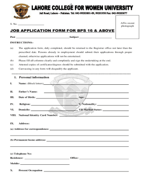 Fillable Online Job Application Form for BPS 16 & above Fax Email Print ...