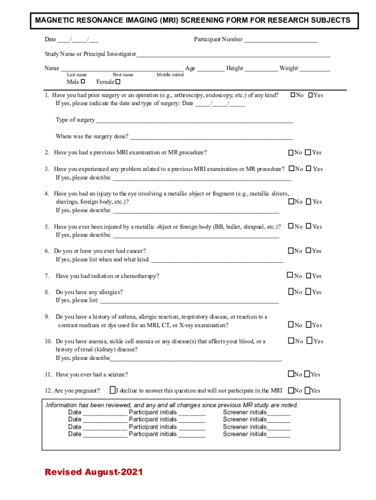 Mri Safety Survey For Healthcare Workers - Fill Online, Printable ...