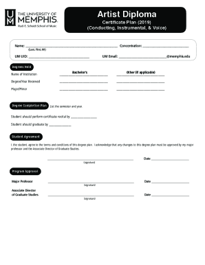 Fillable Online Advising Form - Artist Diploma - The University of ...