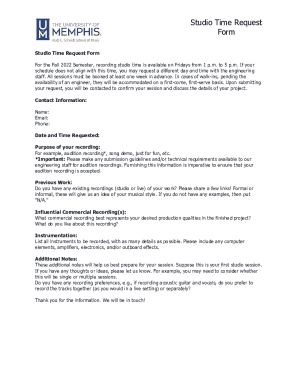 Fillable Online Studio Time Request Form Fax Email Print - pdfFiller