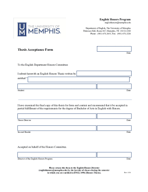 Fillable Online Thesis Acceptance Form - The University of Memphis Fax Email Print - pdfFiller