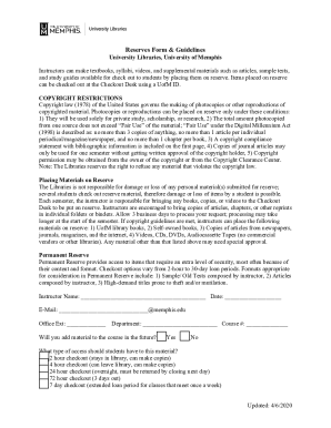 Fillable Online Reserves Form & Guidelines - The University of Memphis ...