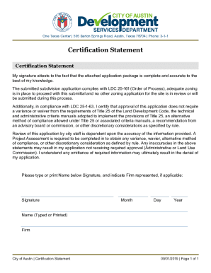 Fillable Online Certification Statement - AustinTexas.gov Fax Email ...