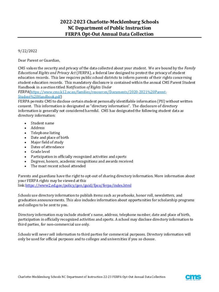Fillable Online schools2.cms.k12.nc.ussouthcharlotteMS2022-2023 Charlotte-Mecklenburg Schools NC ...