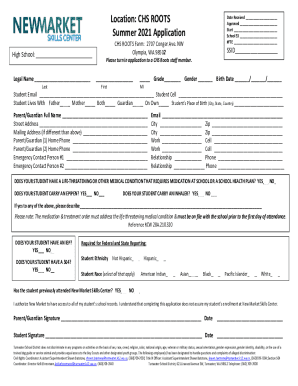 Fillable Online Location: CHS ROOTS Summer 2021 Application Fax Email ...